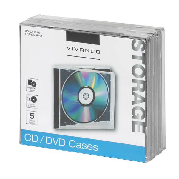 CD/DVD Jewel Case, 5pcs, Black - Vivanco
