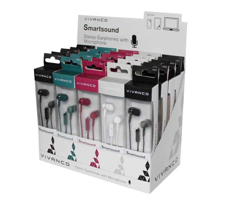 Smartsound Stereo In-Earphones with Microphone RDC Display x 25 - Vivanco